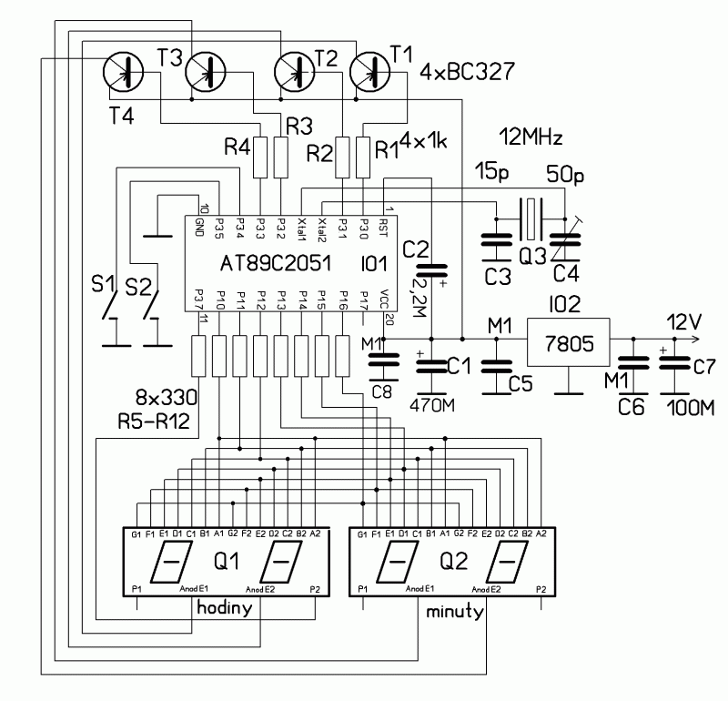 Hodiny s AT89C2051 :: OK1JTZ - elektronické konstrukce